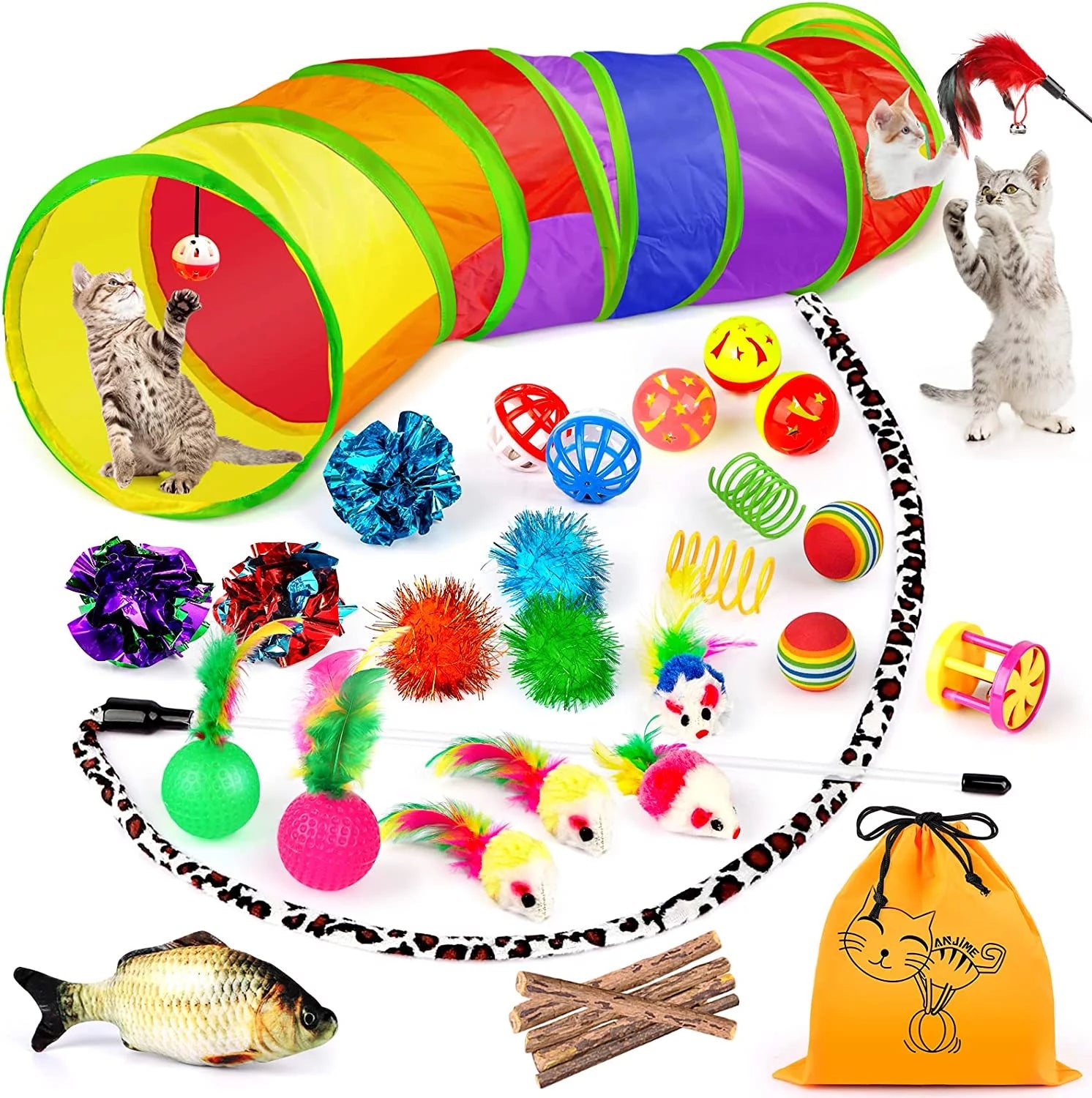 32-Piece Cat Toy Collection – Ultimate Play Kit with Rainbow Tunnel ...